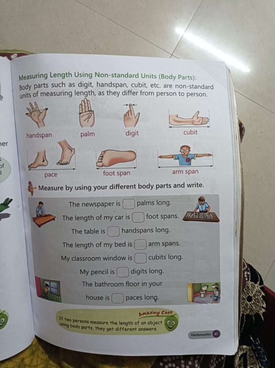 Measuring Length Using Non-standard Units (Body Parts): Body parts such a..