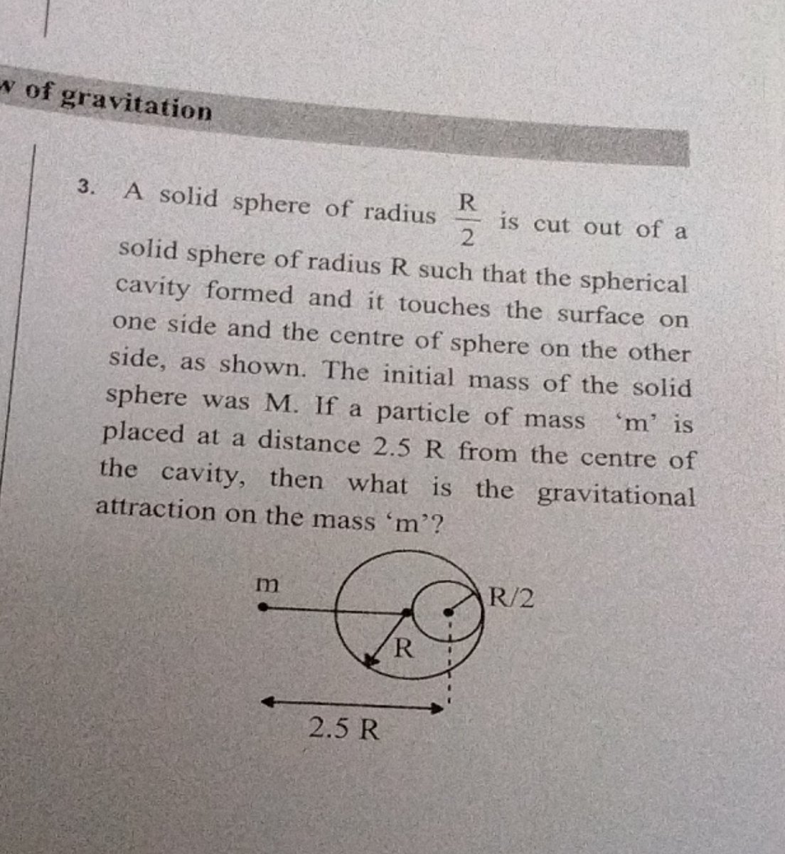 A solid sphere of radius R/2 is cut out of a solid sphere of radius R suc..