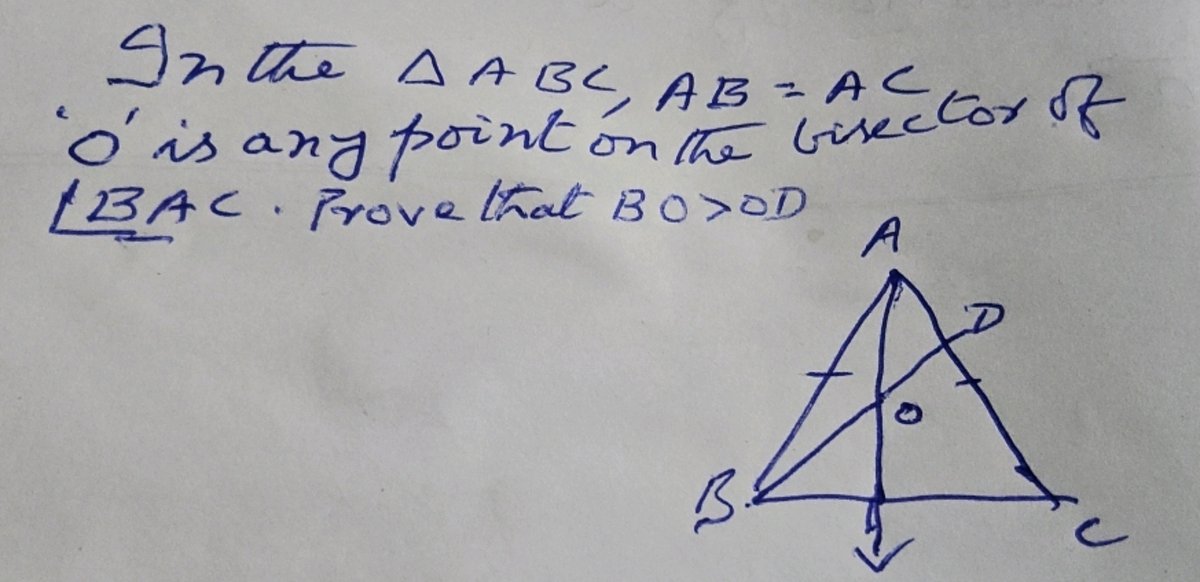In the \triangle ABC, AB=AC. 'O' is any point on the bisector of \angle B..