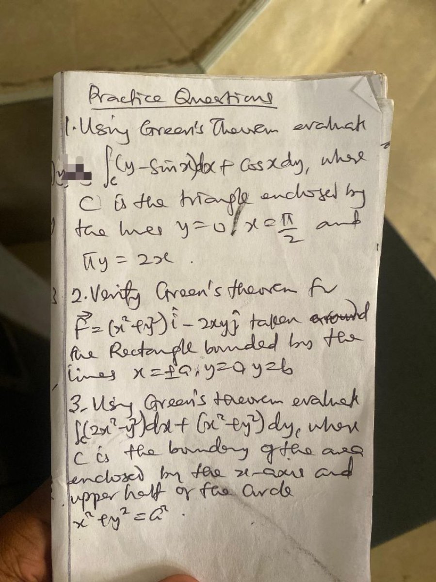 Practice Questions Using Green's Theorem, evaluate \int_C (y - \sin x)\,..