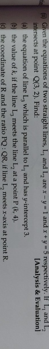 Given the equations of two straight lines, L₁ and L₂ are x - y = 1 and x
