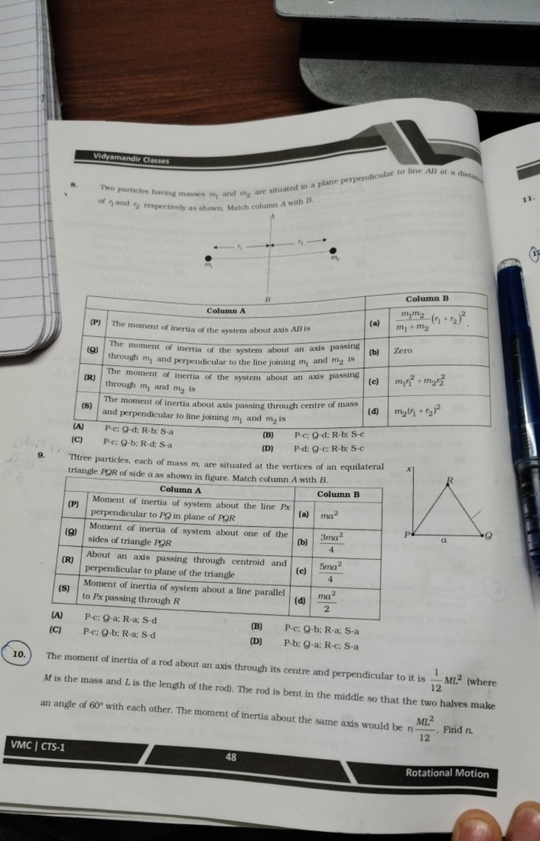 The moment of inertia of a rod about an axis through its centre and perpe..