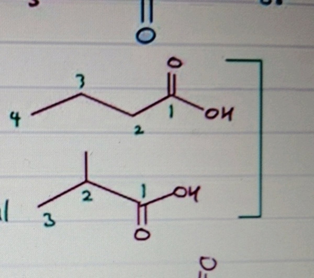 The image shows two organic molecules with their carbon chains numbered.