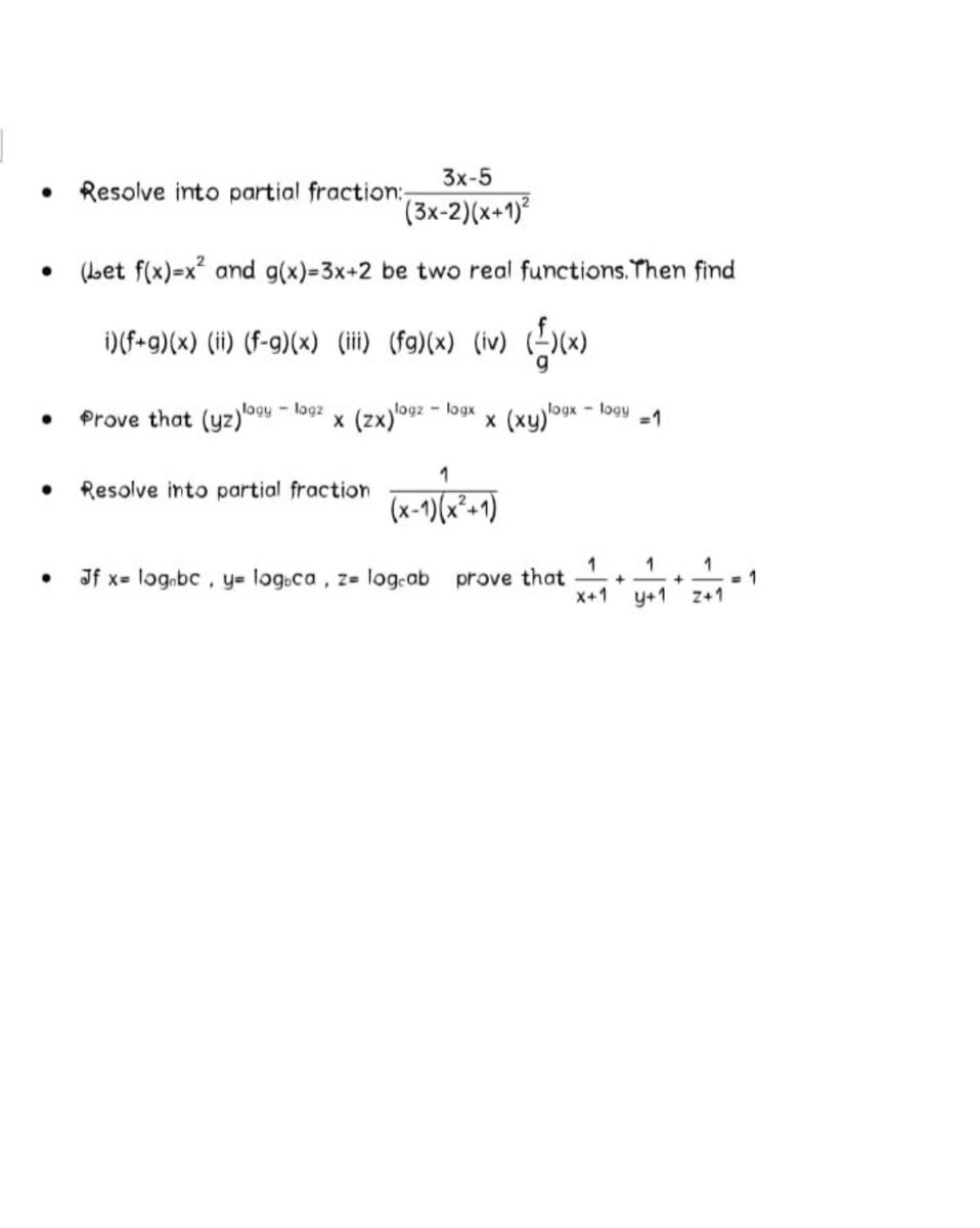 Resolve into partial fraction: \frac{3x-5}{(3x-2)(x+1)^2} Let f(x)=x^2 an..