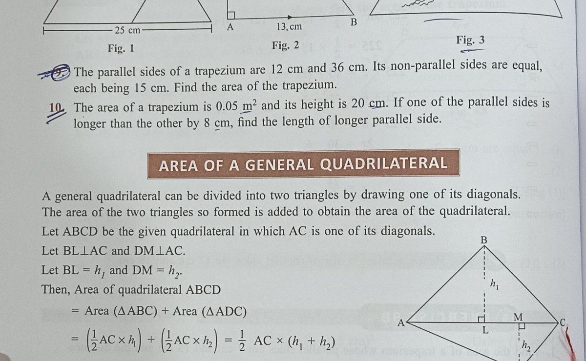 The parallel sides of a trapezium are 12 cm and 36 cm. Its non-parallel s..