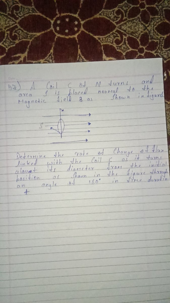 A coil C of N turns and area S is placed normal to the magnetic field B a..