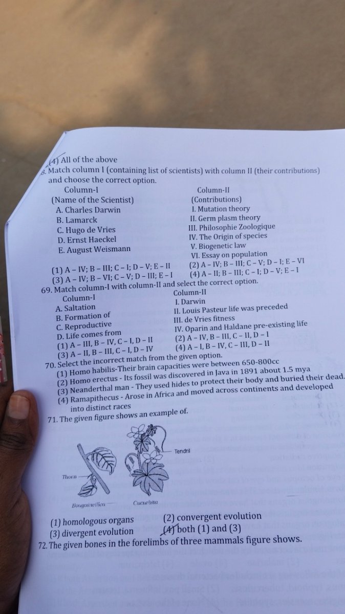 The given figure shows an example of. (1) homologous organs (2) converge..