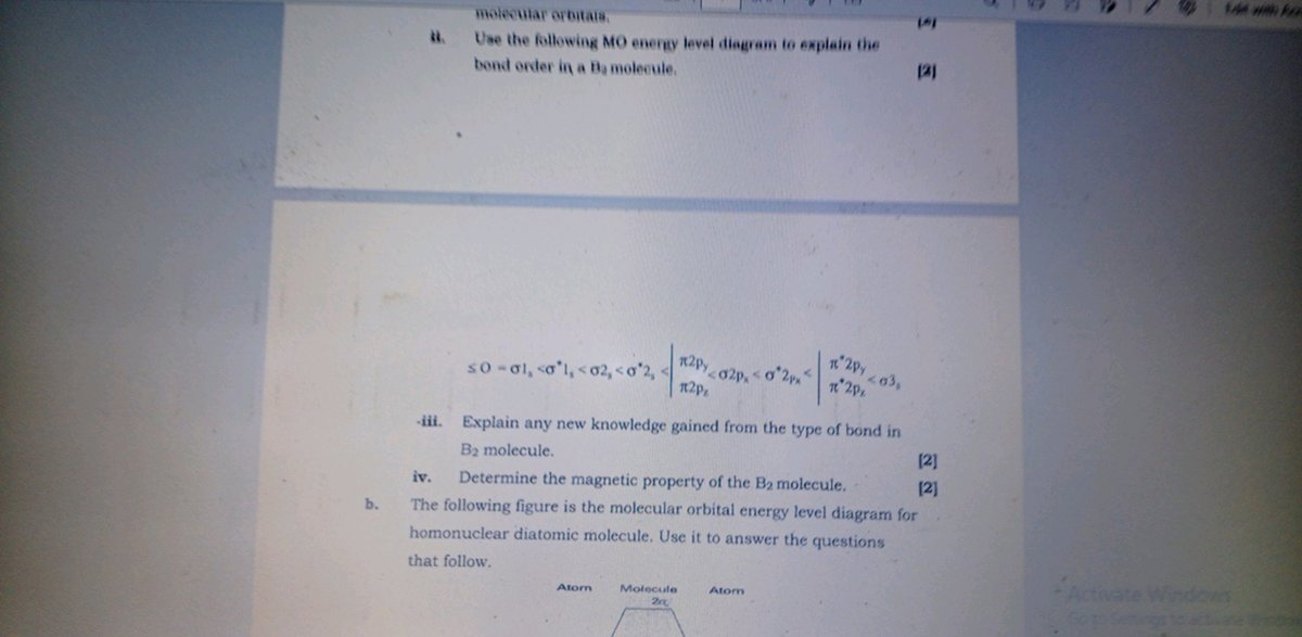 Use the following MO energy level diagram to explain the bond order in a