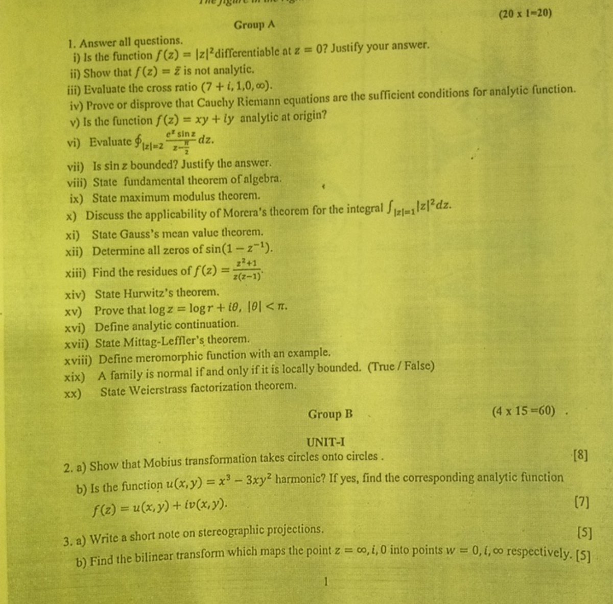 Answer all questions. i) Is the function f(z) = |z|^2 differentiable at z..
