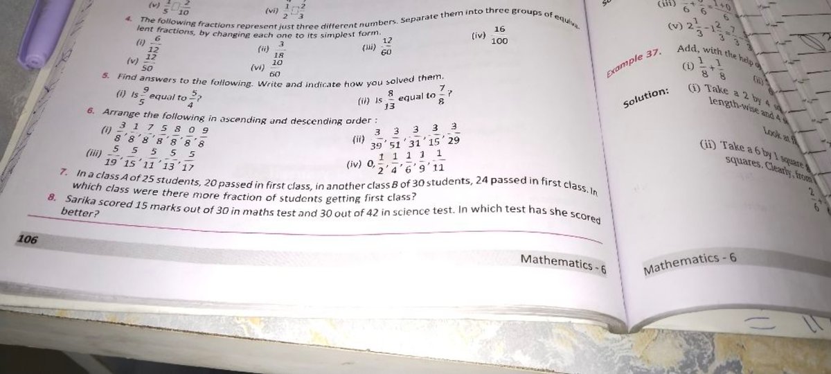 Here are the questions: 4. The following fractions represent just three