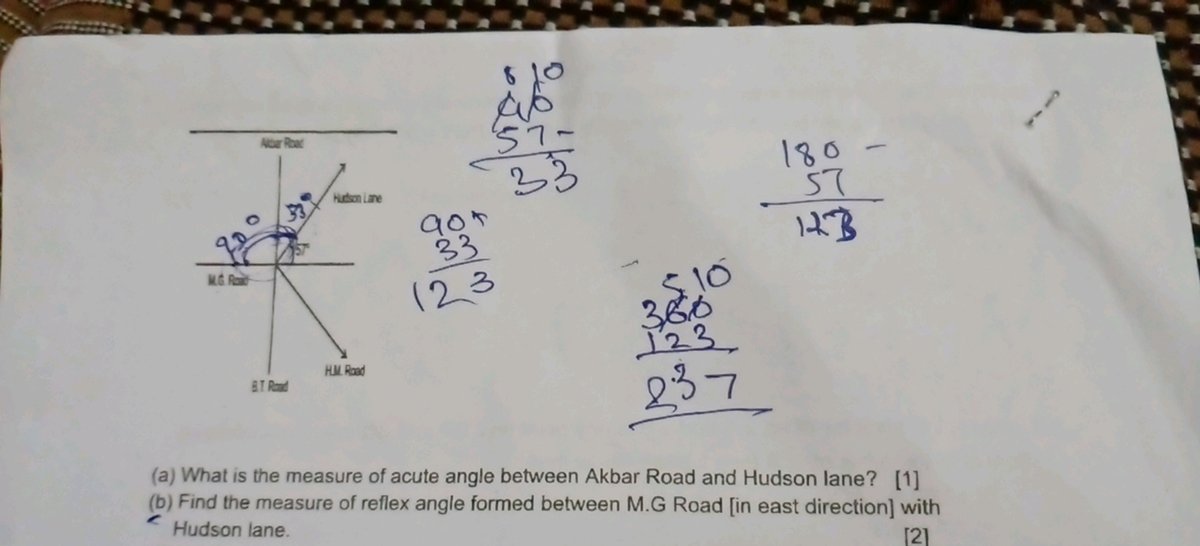 a) What is the measure of the acute angle between Akbar Road and Hudson l..