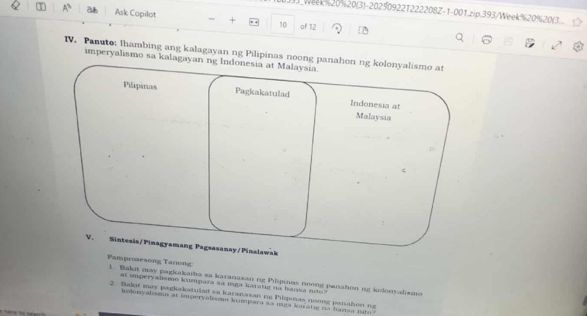 IV. Panuto: Ihambing ang kalagayan ng Pilipinas noong panahon ng kolonyal..