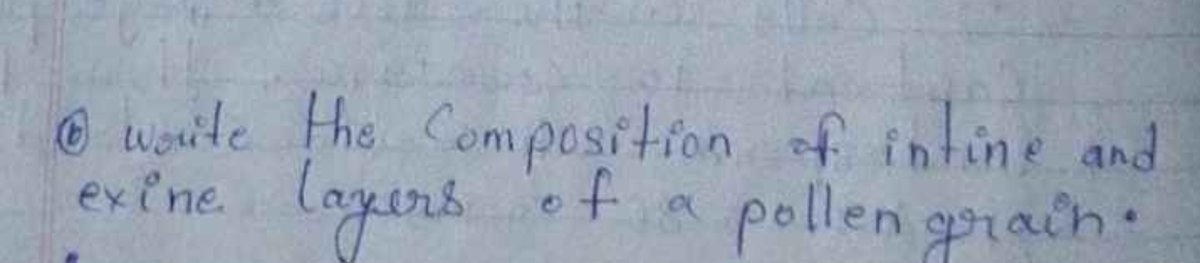 Write the composition of intine and exine layers of a pollen grain. | Filo