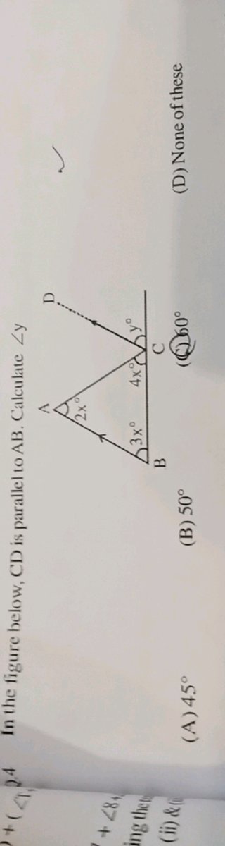 +24 (4 In the figure below, CD is parallel to AB. Calculate Zy A 2x +484