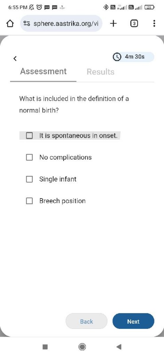 What is included in the definition of a normal birth? It is spontaneous