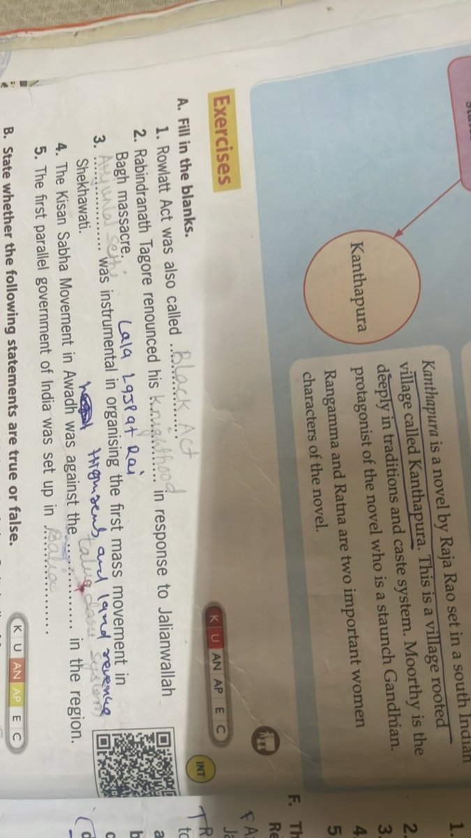 A. Fill in the blanks. Rowlatt Act was also called .... Rabindranath Tago..