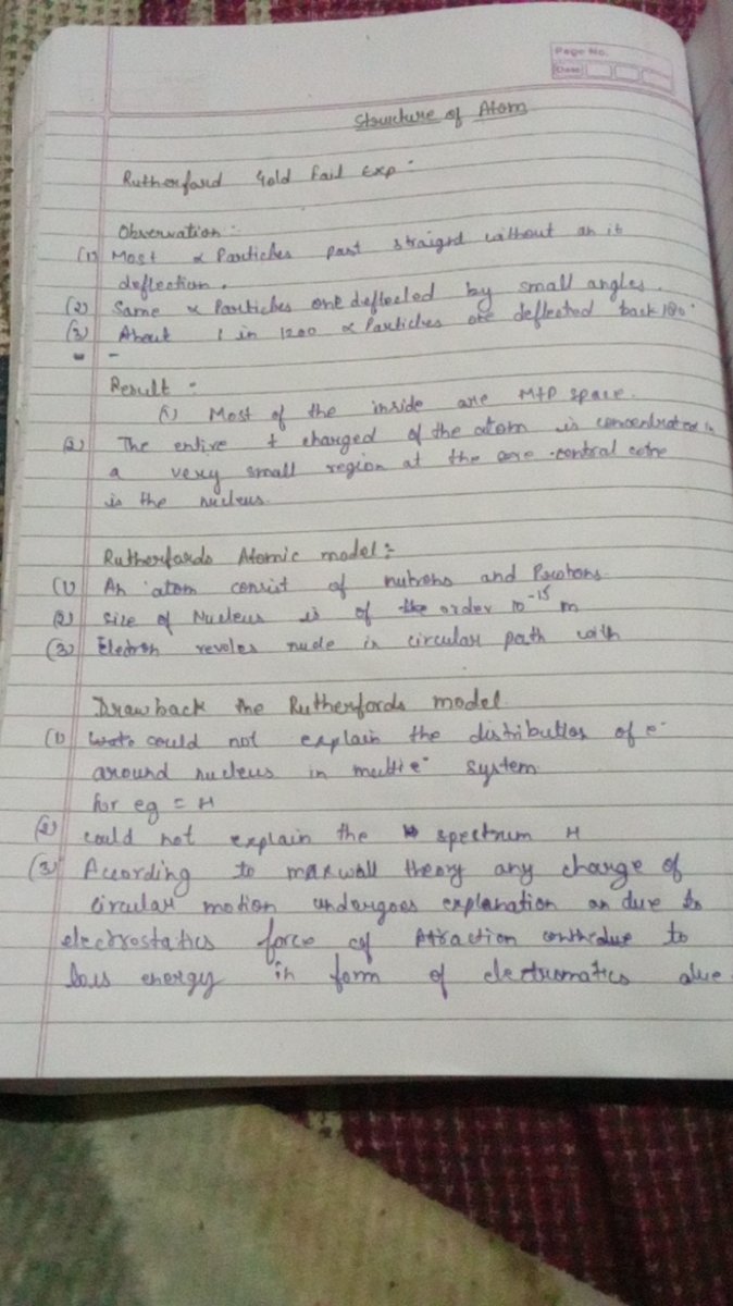 Structure of Atom Rutherford Gold Foil Exp: Observation: Most \alpha pa..