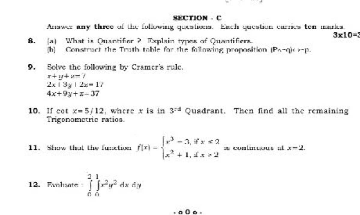 SECTION - C Answer any three of the following questions. Each question ca..