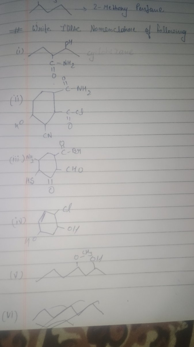 Write IUPAC Nomenclature of following (i) Diagram of a chemical structur..