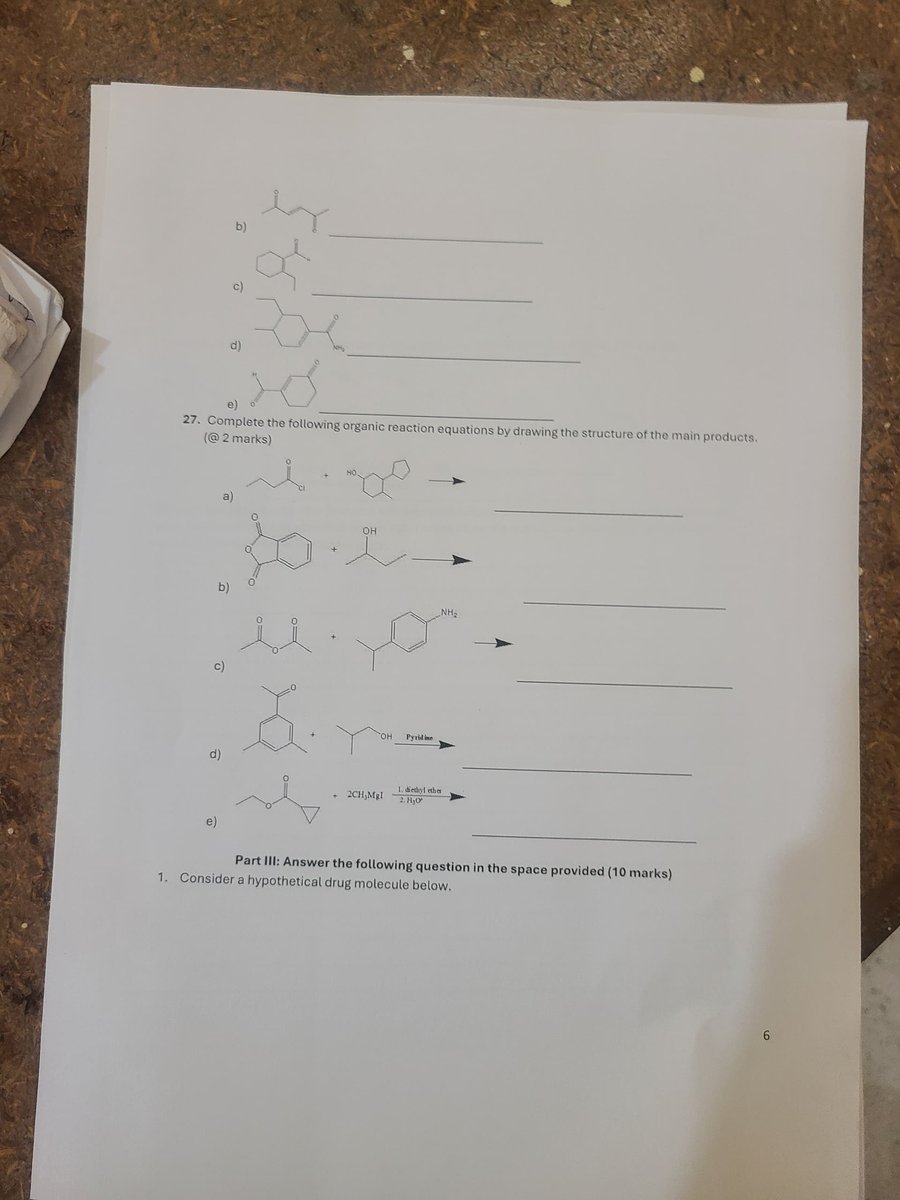Complete the following organic reaction equations by drawing the structur..