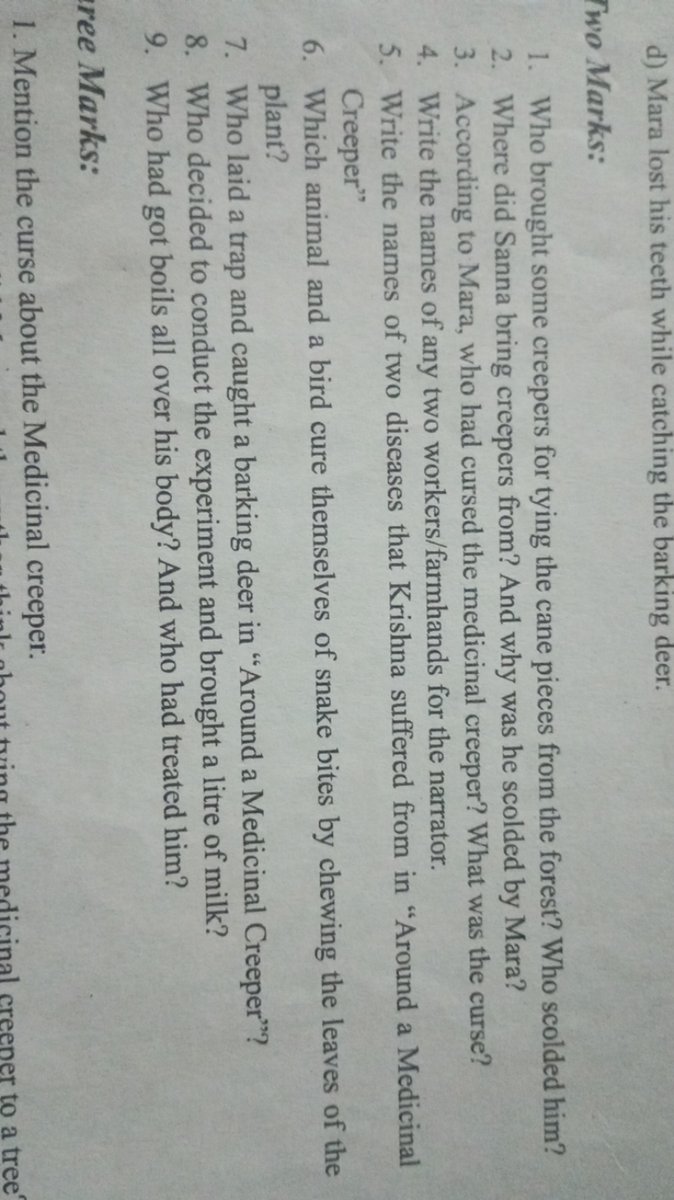Questions based on "Around a Medicinal Creeper" Who brought some creeper..
