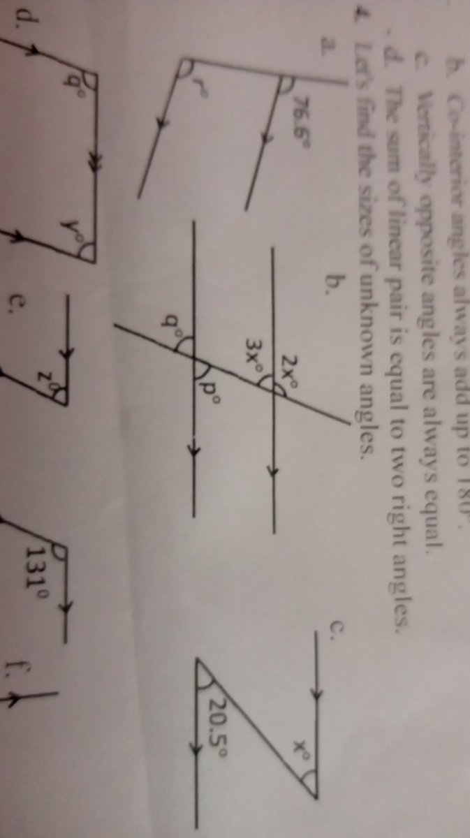 Let's find the sizes of unknown angles. a. (Diagram showing two parallel..