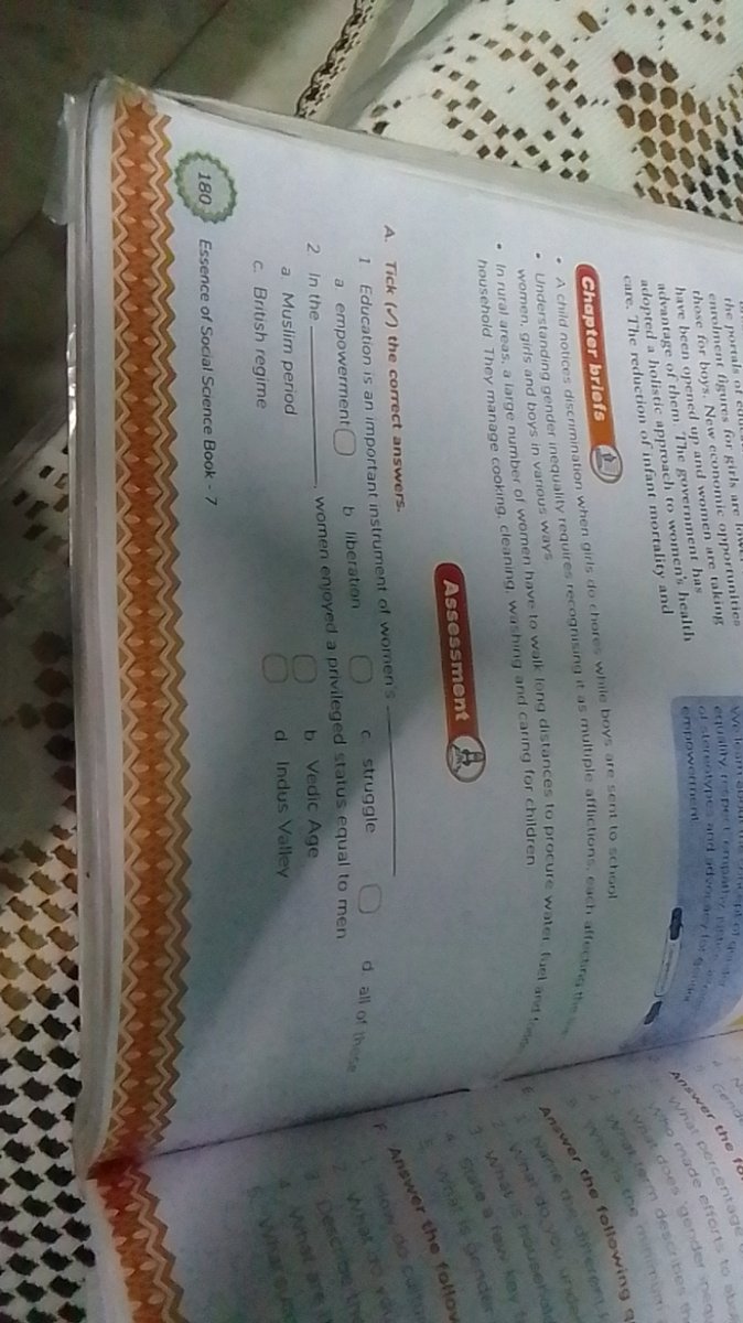 A. Tick ( ) the correct answers. Education is an important instrument of