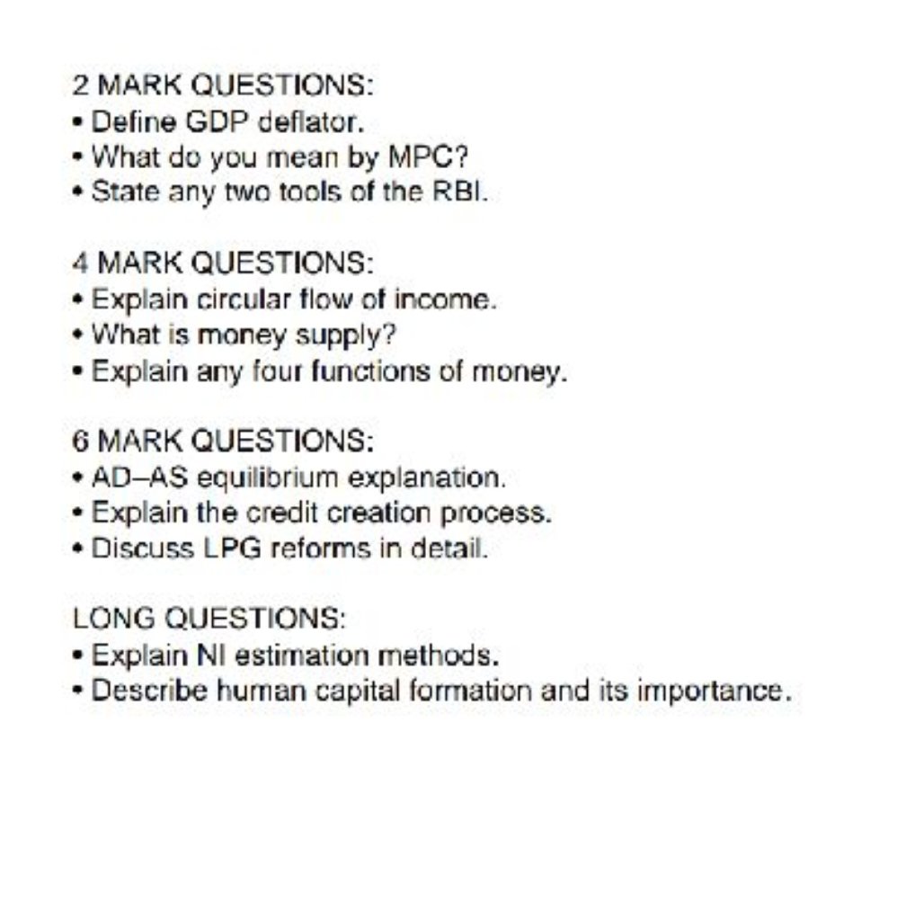 Here are a series of questions from an Economics exam, categorized by the..