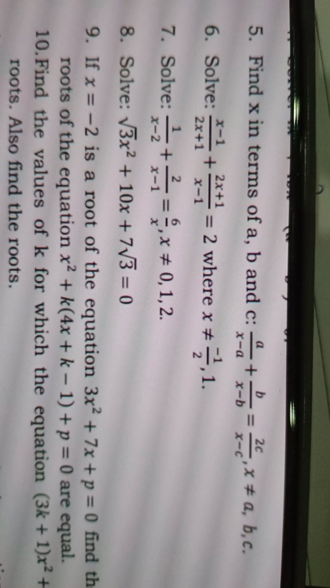 Find x in terms of a, b and c: \frac{a}{x-a} + \frac{b}{x-b} = \frac{2c}{..