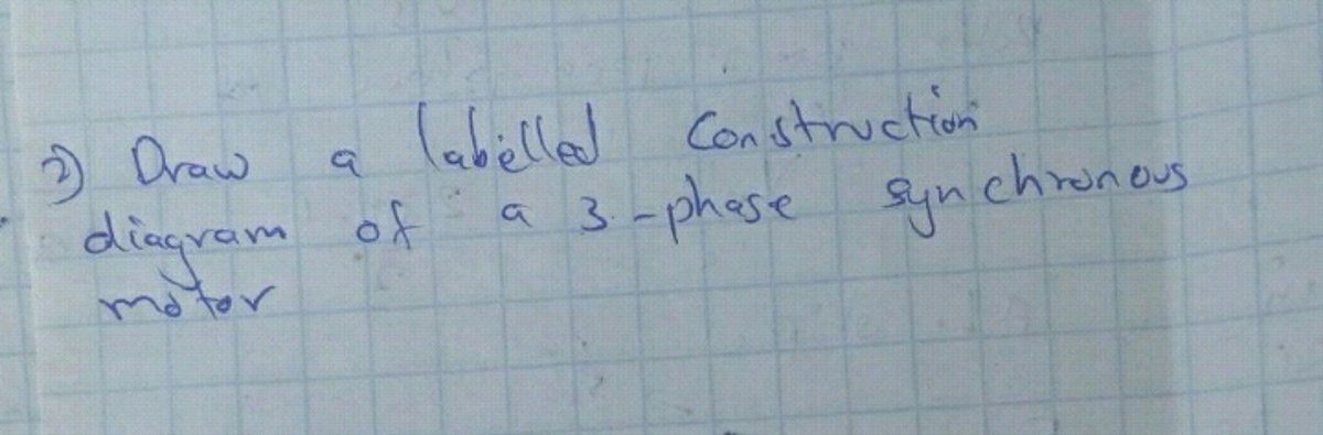 Draw a labelled construction diagram of a 3-phase synchronous motor...
