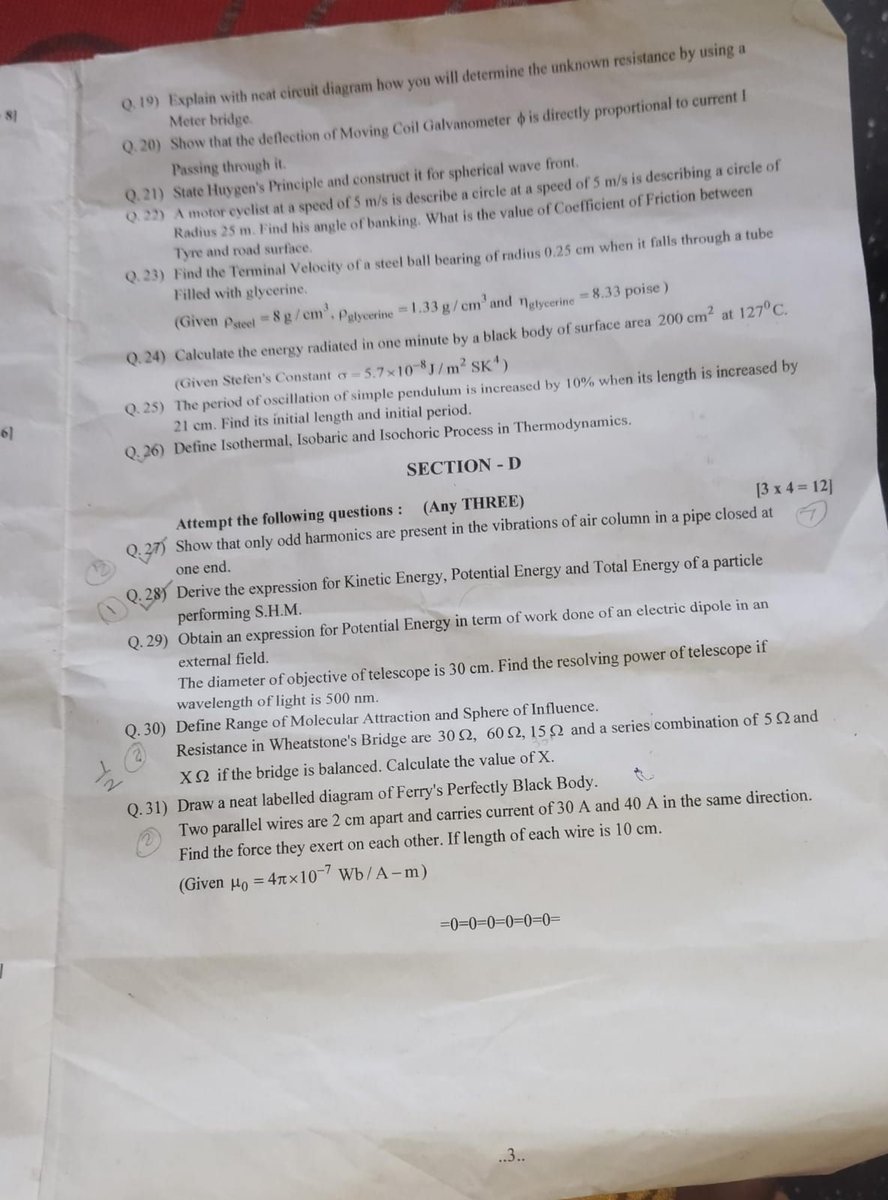 Attempt the following questions: (Any THREE) Q. 27) Show that only odd h..