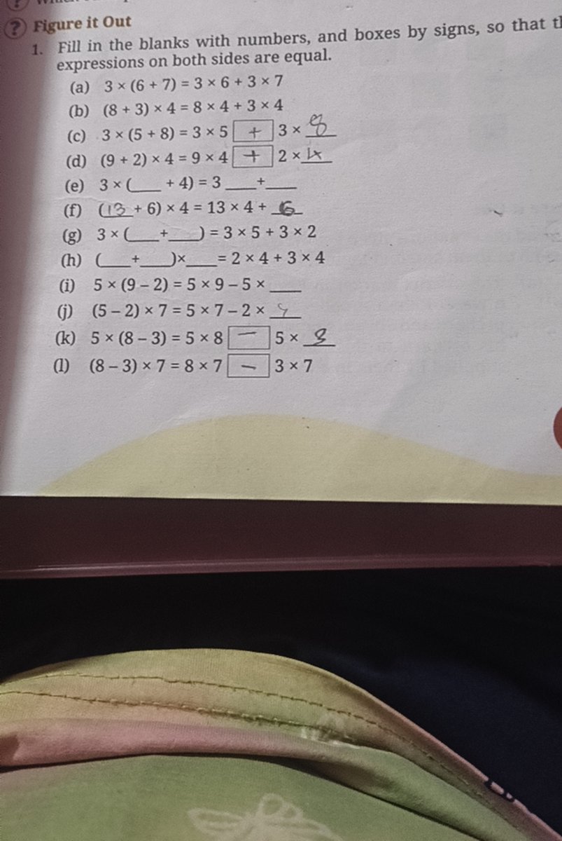 Fill in the blanks with numbers, and boxes by signs, so that the expressi..