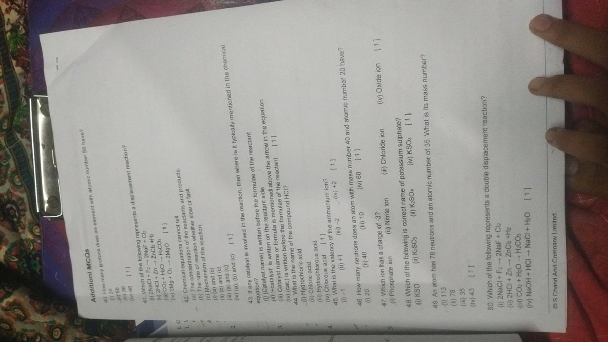 Additional MCQs How many protons does an element with atomic number 56 h..