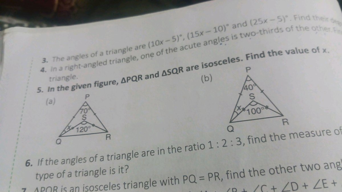 In the given figure, ΔPQR and ΔSQR are isosceles. Find the value of x.