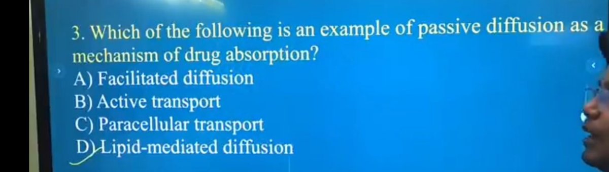 Which of the following is an example of passive diffusion as a mechanism