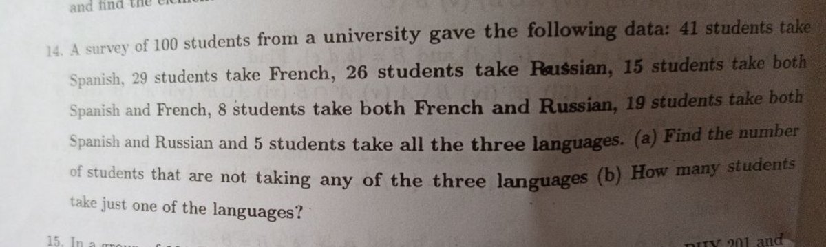 A survey of 100 students from a university gave the following data: 41 st..