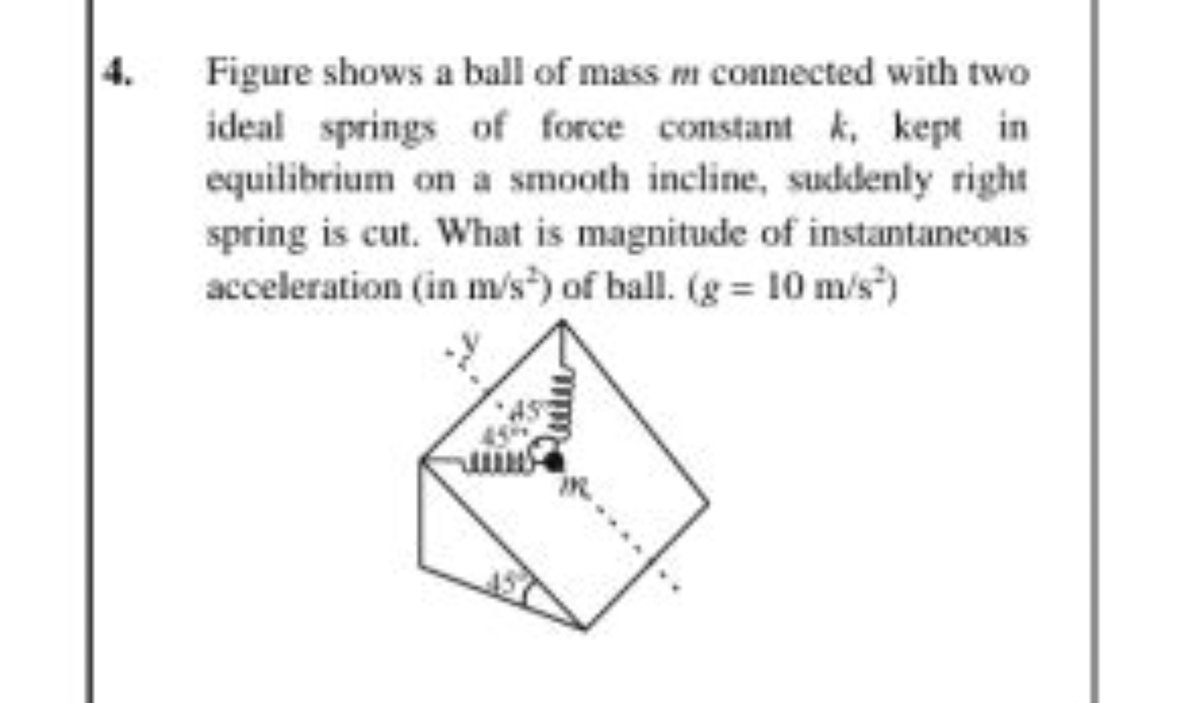 A ball of mass m is connected with two ideal springs of force constant k