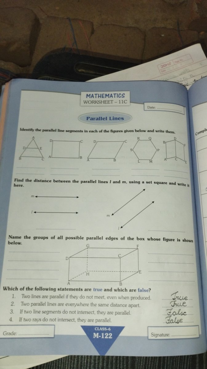 MATHEMATICS WORKSHEET - 11C Parallel Lines Identify the parallel line s..
