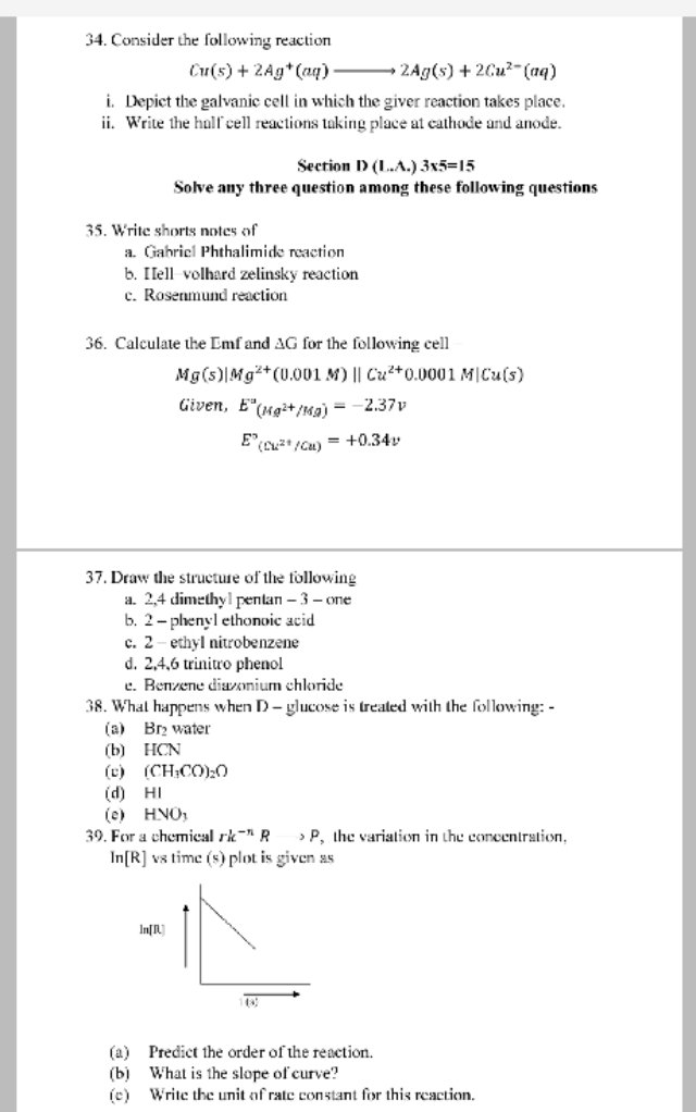 Solve any three questions among the following questions: 34. Consider th..