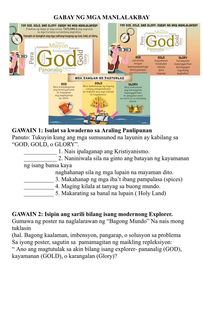 GABAY NG MGA MANLALAKBAY FOR GOD, GOLD, AND GLORY: GABAY NG MGA MANLALAK..