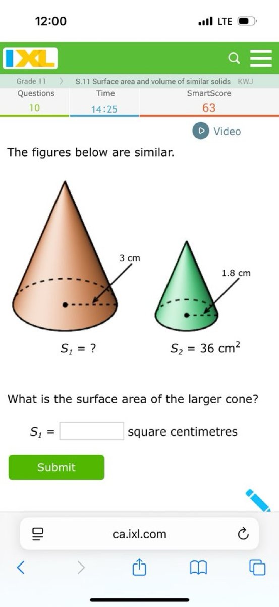 The figures below are similar. [Image of two cones. The larger cone has