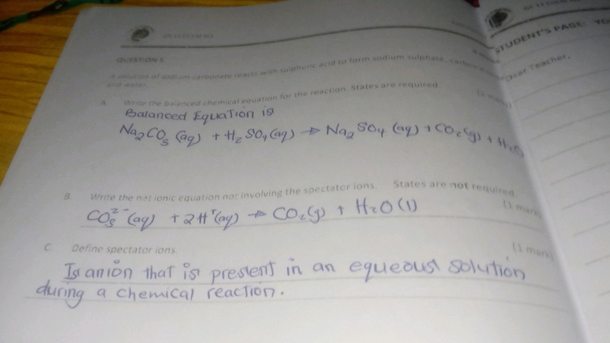 A solution of sodium carbonate reacts with sulphuric acid to form sodium
