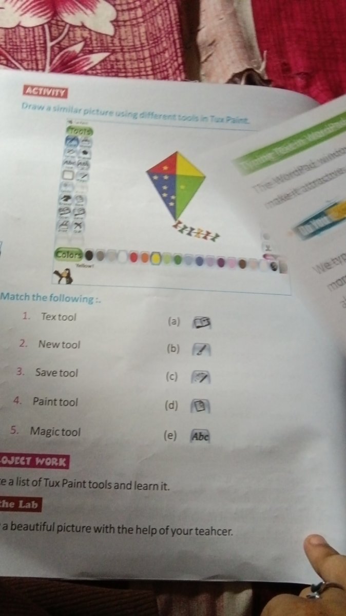 Match the following: Text tool New tool Save tool Paint tool Magic tool..