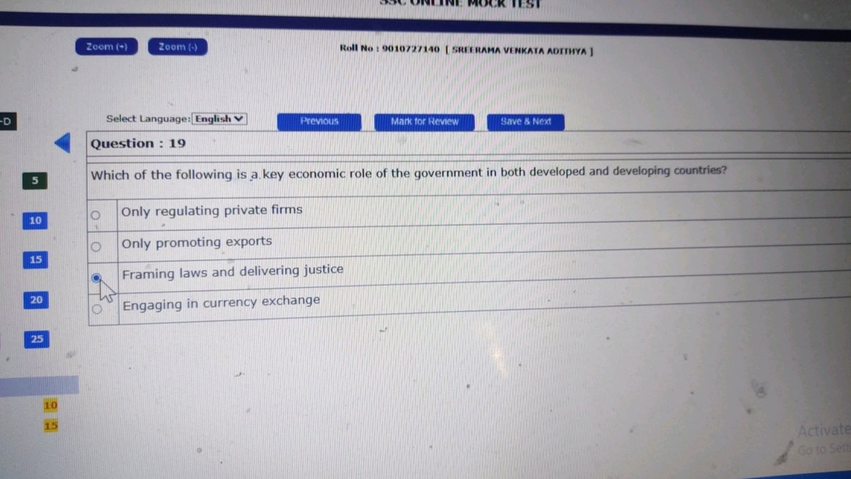 Which of the following is a key economic role of the government in both d..