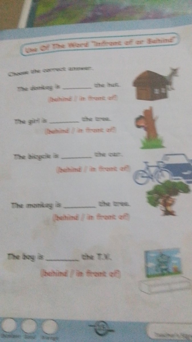 Use Of The Word "Infront of or Behind" Choose the correct answer. The d..