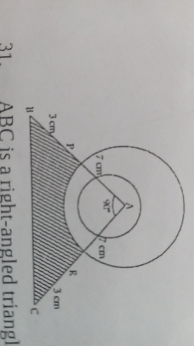 Given the diagram, ABC is a right-angled triangle. The diagram shows two