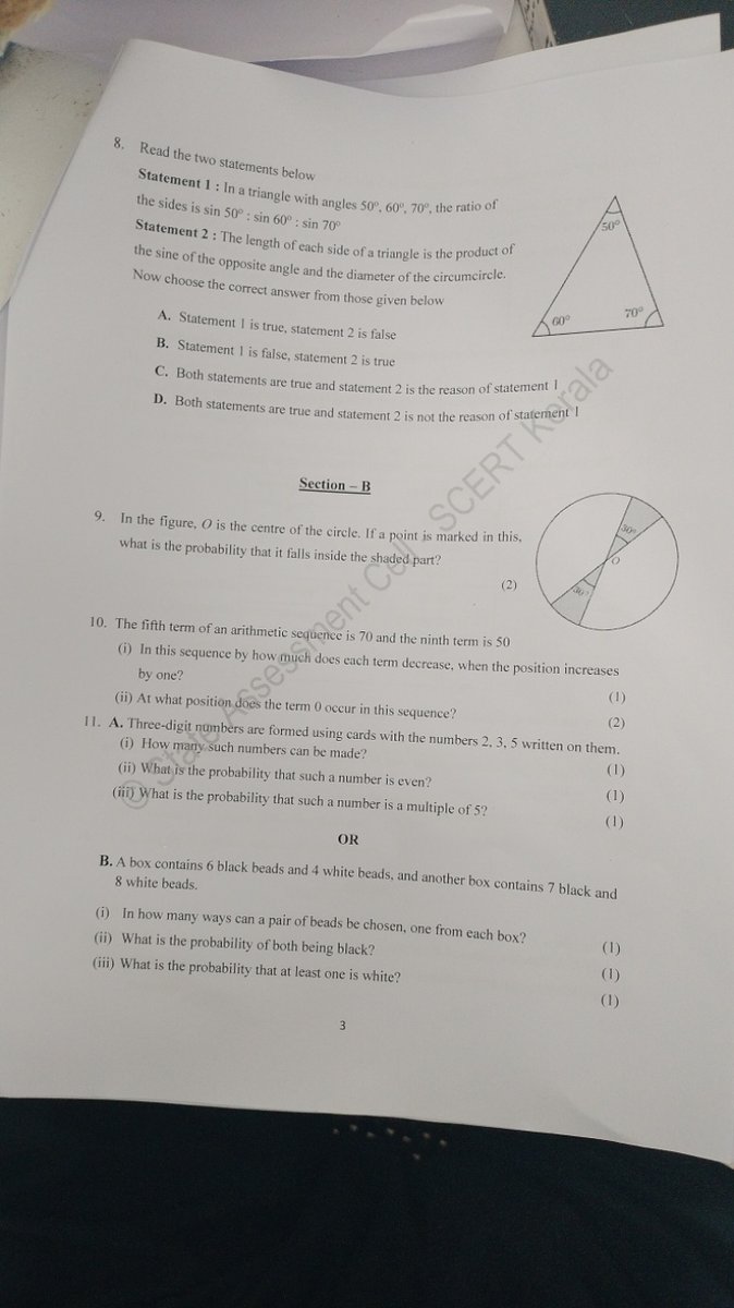 Read the two statements below Statement 1: In a triangle with angles 50°,..