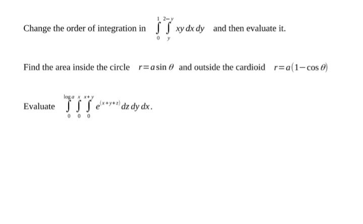 Change the order of integration in \int_{0}^{1} \int_{y}^{2-y} xy \, dx