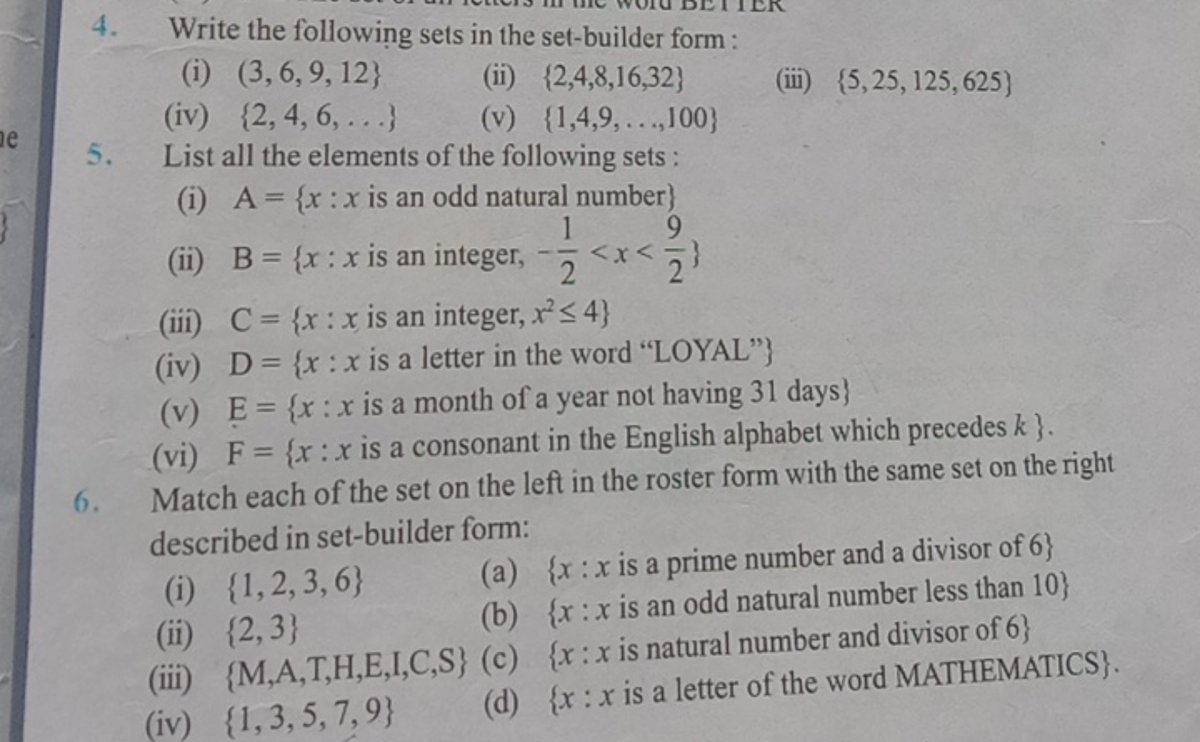 Write the following sets in the set-builder form: (i) {3, 6, 9, 12} (ii)
