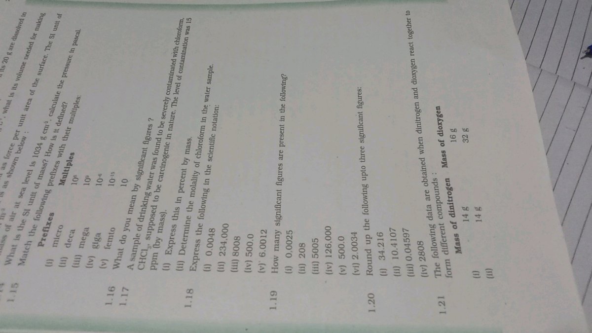 1.15 What is the SI unit of mass? How is it defined? Match the following